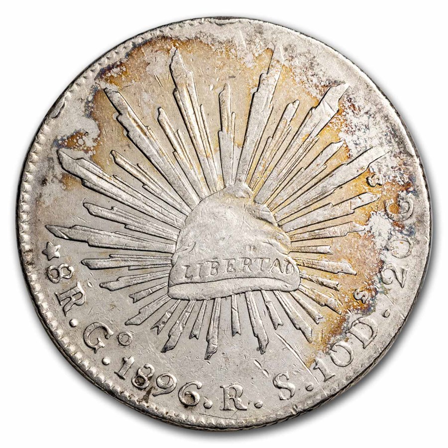 1896-Go RS Mexico Silver 8 Reales Cap & Rays AU