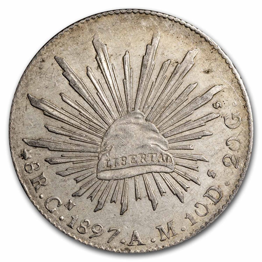 1897-Cn AM Mexico Silver 8 Reales Cap & Rays AU