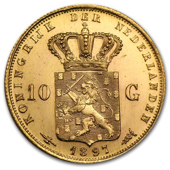 Buy 1897 Netherlands Gold 10 Guilder Wilhelmina Flowing Hair AU | APMEX