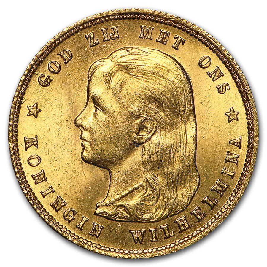 Buy 1897 Netherlands Gold 10 Guilder Wilhelmina Flowing Hair Avg Circ ...