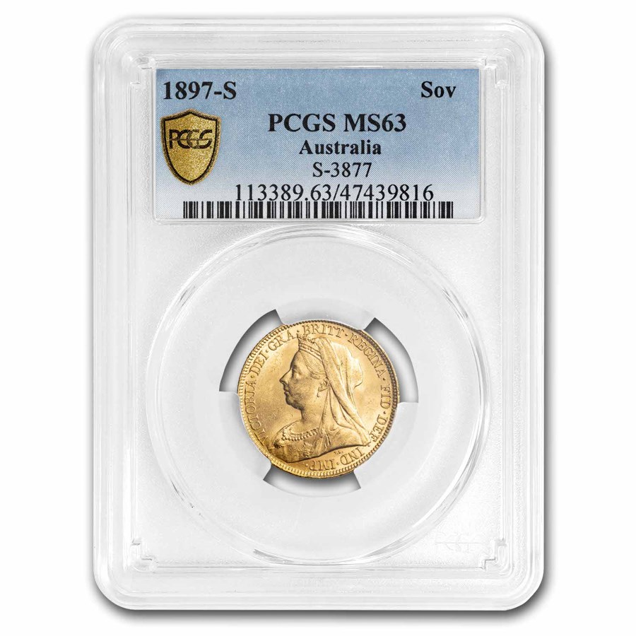 1897-S Australia Gold Sovereign Veil Head Victoria MS-63 PCGS