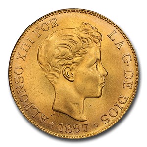 Buy 1897 Spain Gold 100 Pesetas Alfonso XIII MS-62 PCGS | APMEX