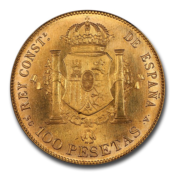Buy 1897 Spain Gold 100 Pesetas Alfonso XIII MS-62 PCGS | APMEX