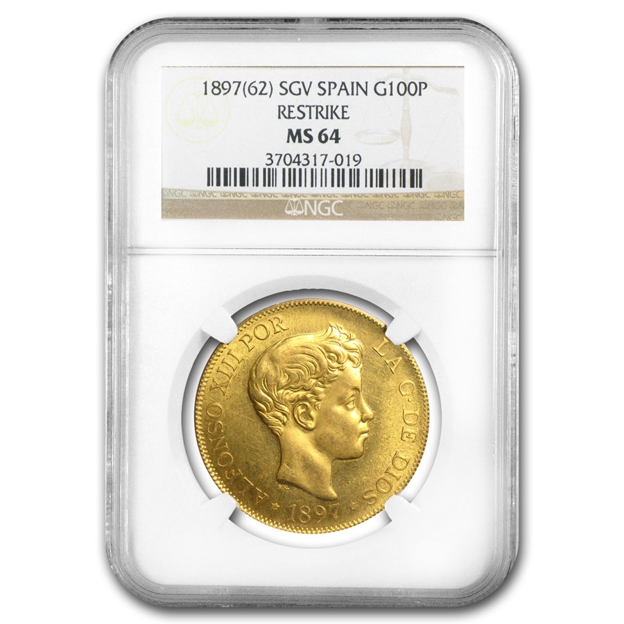 Buy 1897 Spain Gold 100 Pesetas Alfonso XIII MS-64 NGC | APMEX
