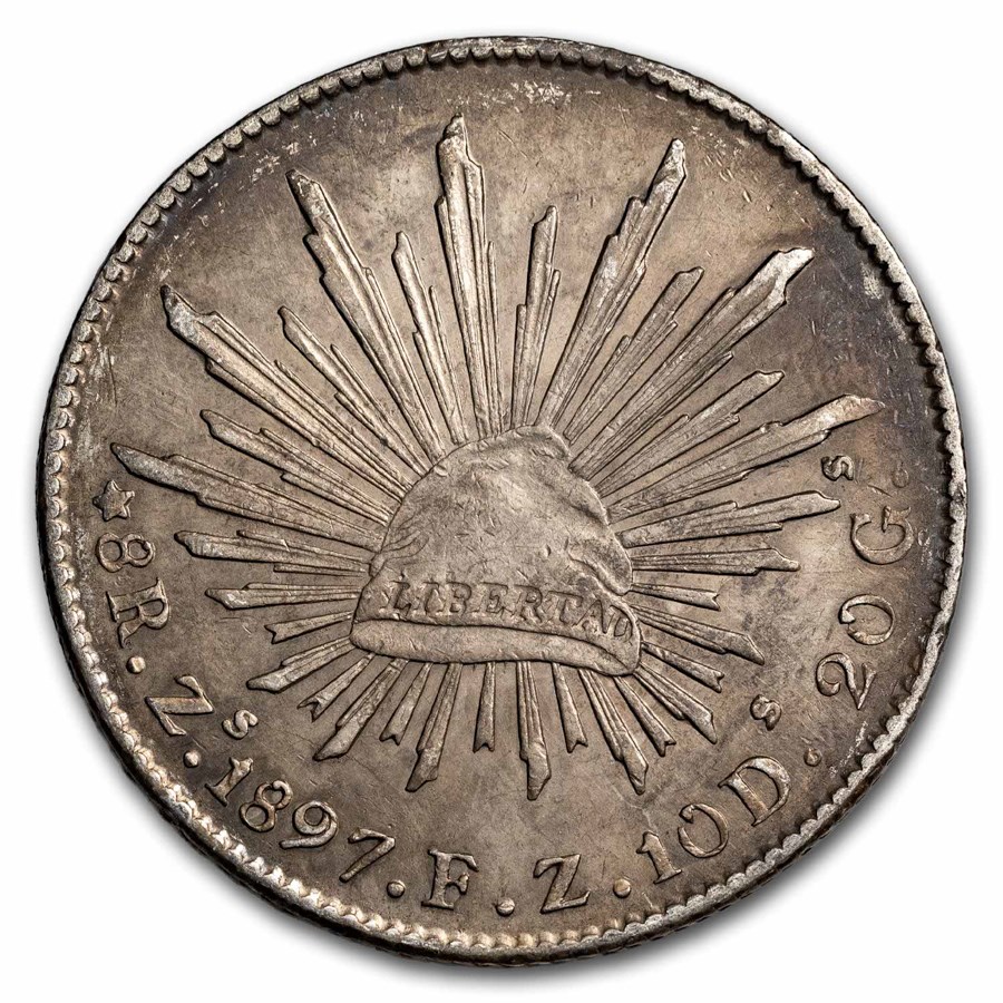 Buy 1897-Zs FZ Mexico Silver 8 Reales Cap & Rays AU | APMEX