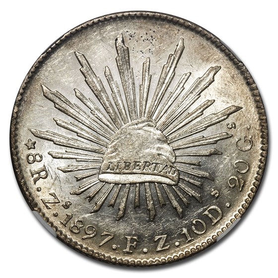 Buy 1897 Zs FZ Mexico Silver 8 Reales MS-62 NGC | APMEX