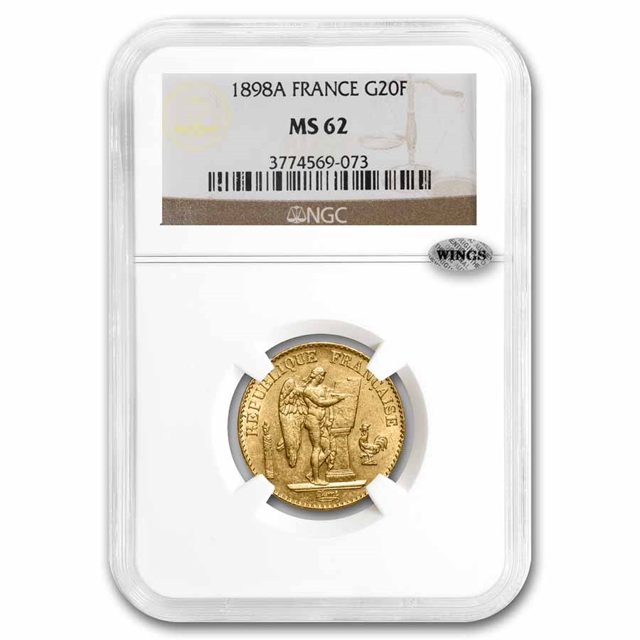 Buy 1898-A France Gold 20 Franc Lucky Angel MS-62 NGC | APMEX