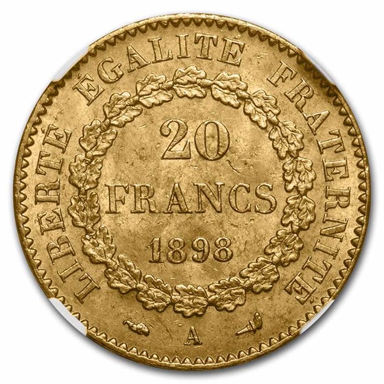 Buy 1898-A France Gold 20 Franc Lucky Angel MS-63 NGC | APMEX