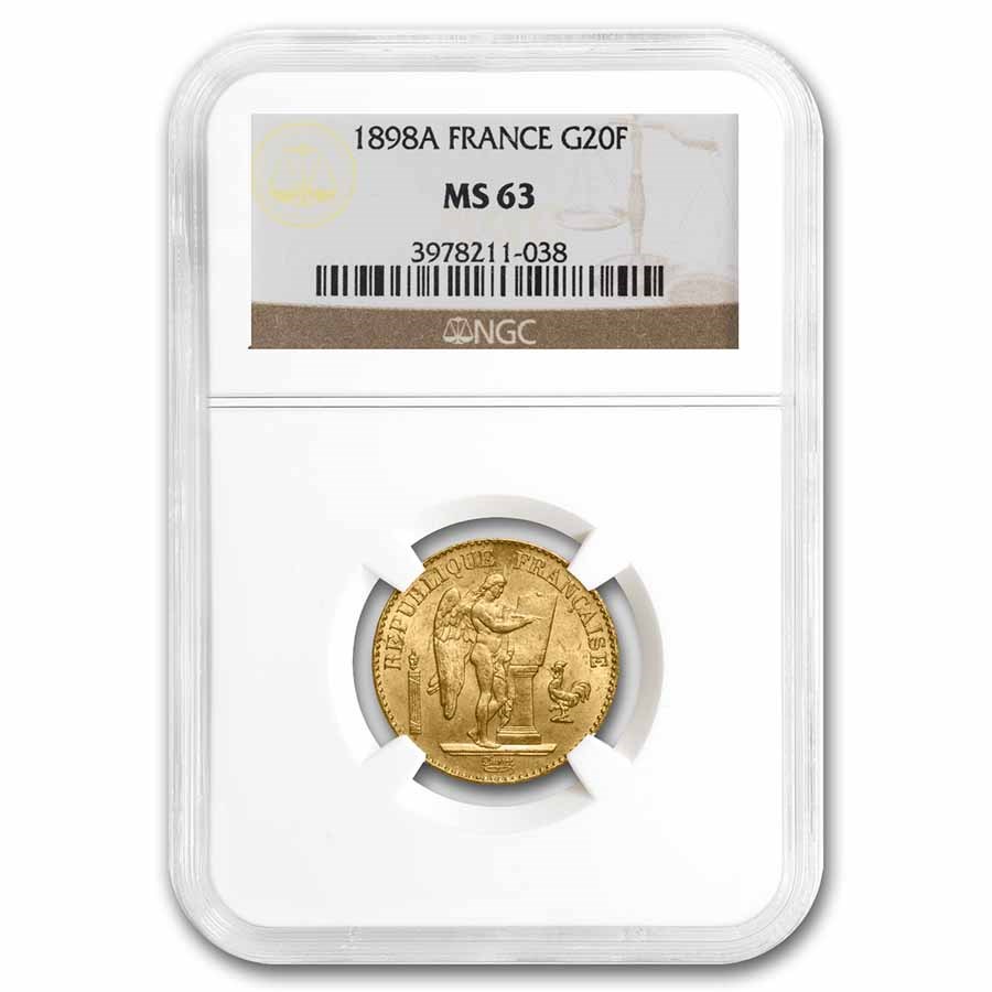 Buy 1898-A France Gold 20 Franc Lucky Angel MS-63 NGC | APMEX