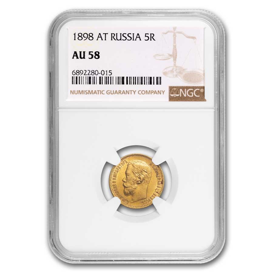 1898 AT Russia Gold 5 Roubles Nicholas II AU-58 NGC