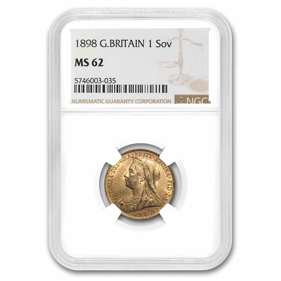 Buy 1898 Great Britain Gold Sovereign Victoria Veil Head MS-62 NGC | APMEX