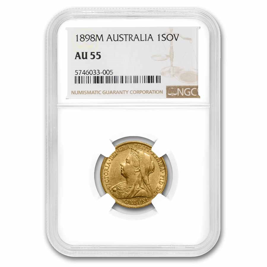 Buy 1898-M Australia Gold Sovereign Victoria Veiled Head AU-55 NGC | APMEX