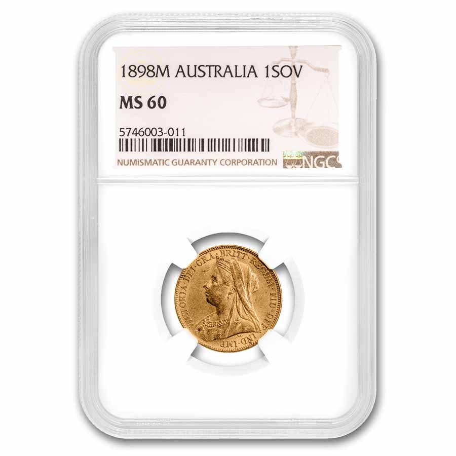 Buy 1898-M Australia Gold Sovereign Victoria Veiled Head MS-60 NGC | APMEX
