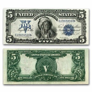 1899 $5.00 Silver Cert. Chief Running Antelope AU (Fr#274)
