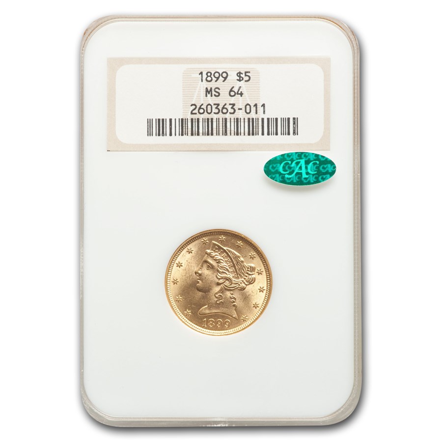 Buy 1899 $5 Liberty Gold Half Eagle MS-64 NGC CAC | APMEX