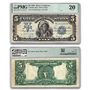 1899 $5 Silver Cert Chief Running Antelope VF-20 PMG(Fr#280m)Mule