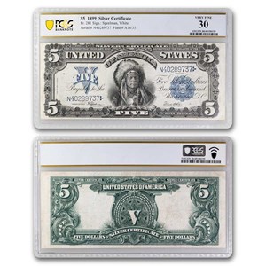 1899 $5 Silver Cert. Chief Running Antelope VF-30 PCGS (Fr#281)
