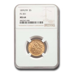 Buy 1899/99 $5 Liberty Gold Half Eagle MS-64 NGC (FS-301) | APMEX