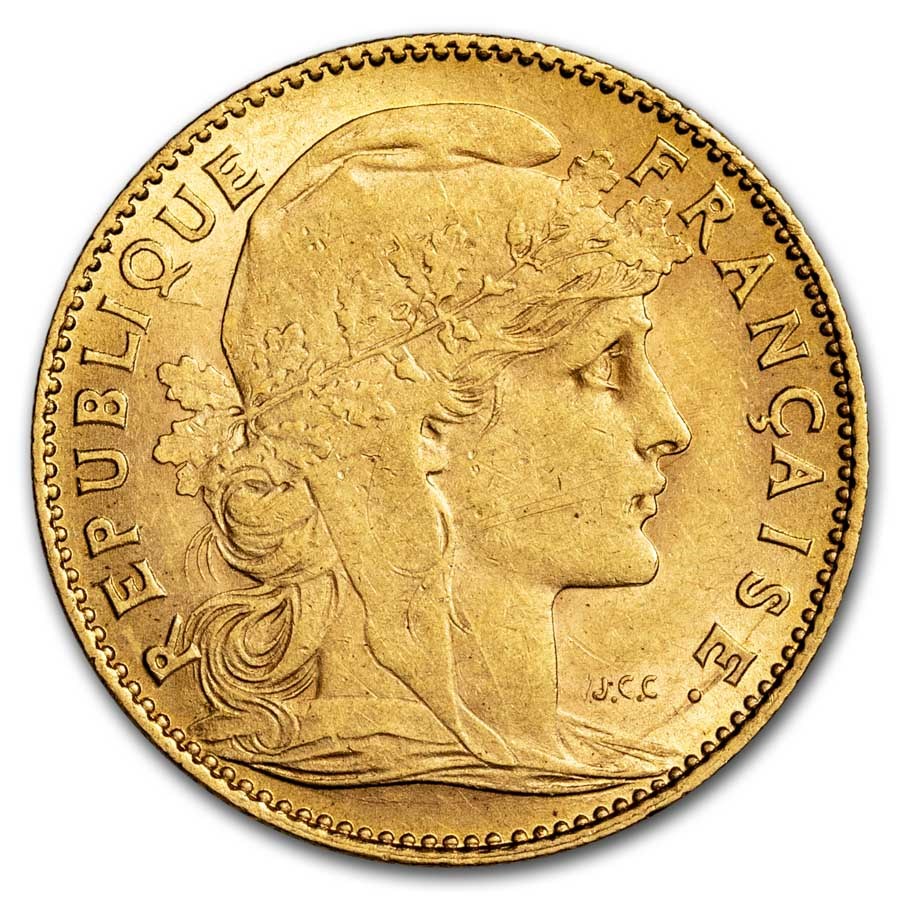 1899-A France Gold 10 Franc Rooster AU