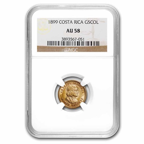Buy 1899 Costa Rica Gold 5 Colones AU-58 NGC | APMEX