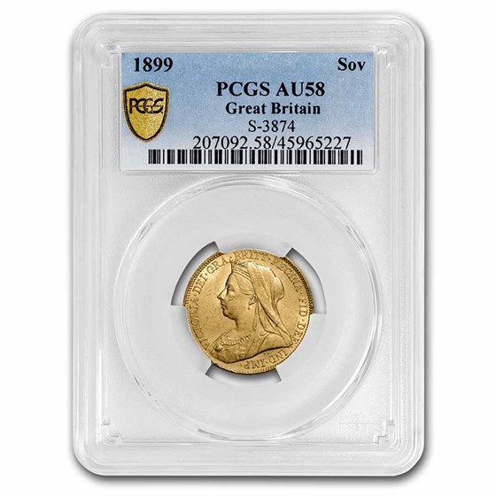 Buy 1899 Great Britain Gold Sovereign Victoria Veil Head AU-58 PCGS | APMEX