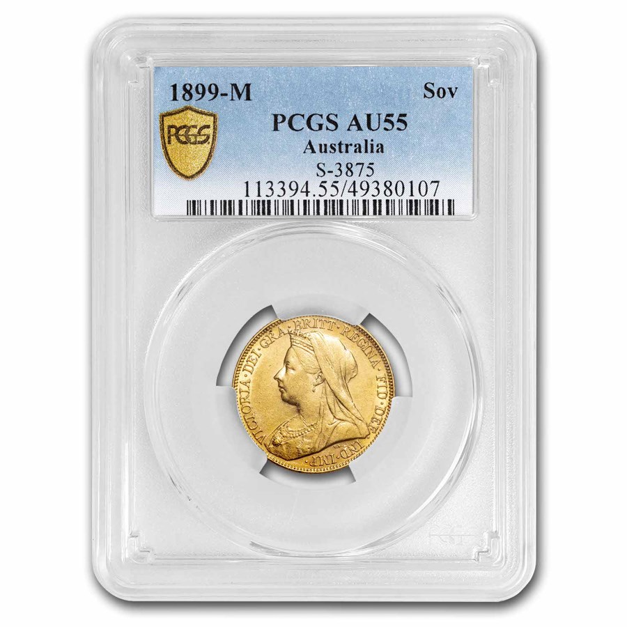 1899-M Australia Gold Sovereign Veil Head Victoria AU-55 PCGS