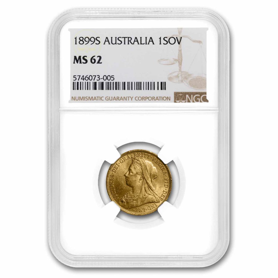 Buy 1899-S Australia Gold Sovereign Veil Head Victoria MS-62 NGC | APMEX