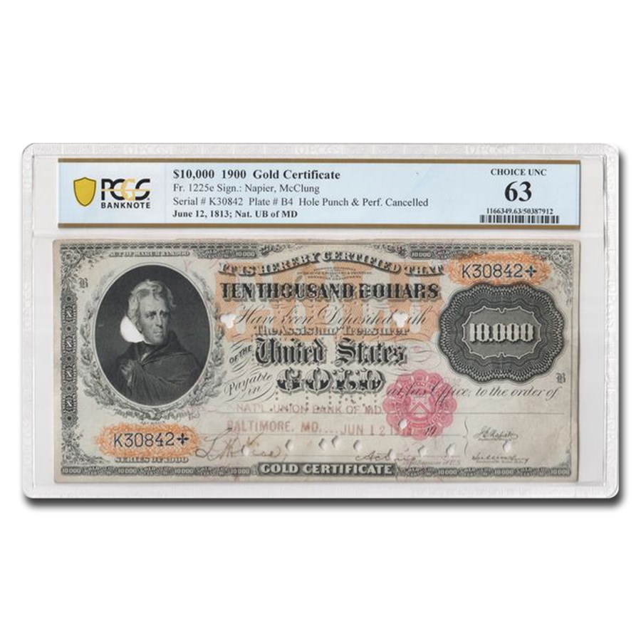 1900 $10,000 Gold Certificate CU-63 PCGS (Fr#1225e)