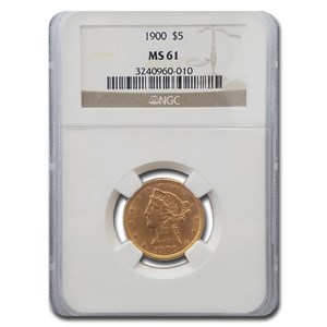 Buy 1900 $5 Liberty Gold Half Eagle MS-61 NGC | APMEX