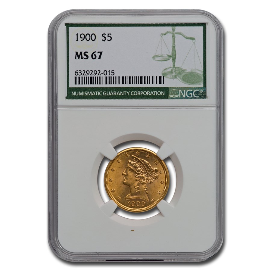 Buy 1900 $5 Liberty Gold Half Eagle MS-67 NGC (Green Label) | APMEX