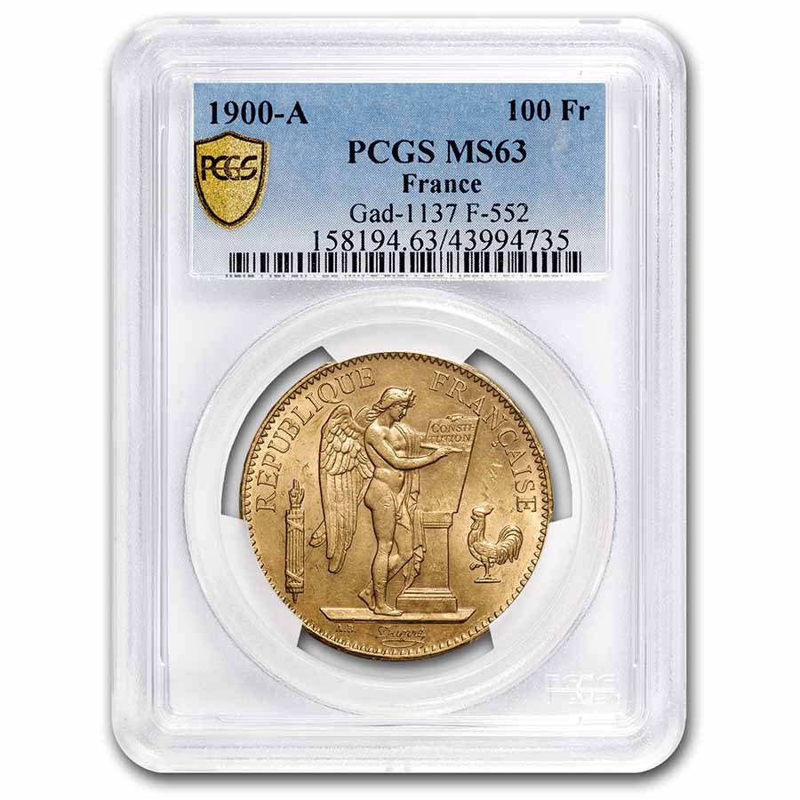 Buy 1900-A France Gold 100 Francs Lucky Angel MS-63 PCGS | APMEX
