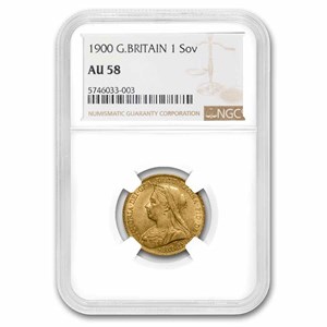 Buy 1900 Great Britain Gold Sovereign Victoria Veil Head AU-58 NGC | APMEX