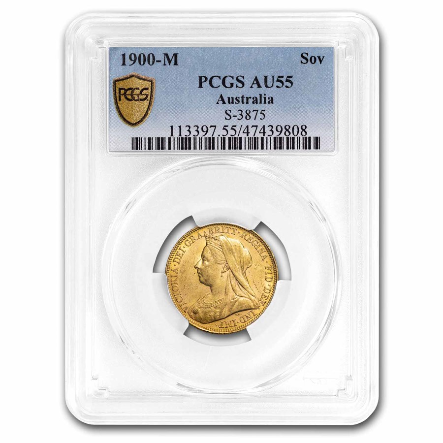 1900-M Australia Gold Sovereign Victoria Veil Head AU-55 PCGS