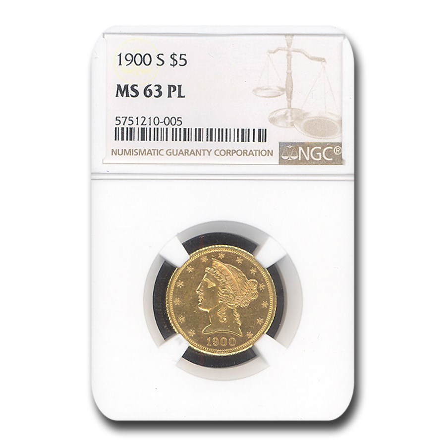 Buy 1900-S $5 Liberty Gold Half Eagle MS-63 NGC (PL) | APMEX