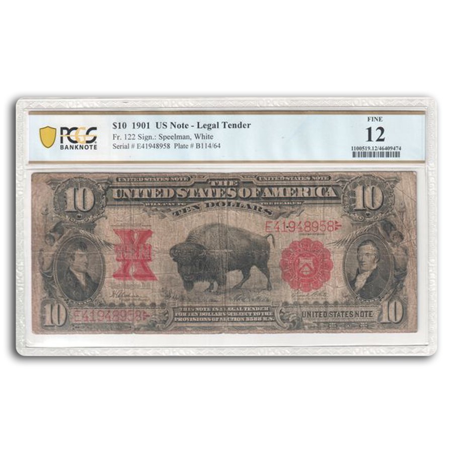 1901 $10 U.S. Note Lewis & Clark/Bison Fine-12 PCGS (Fr#122)