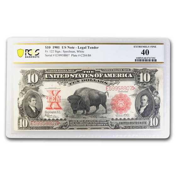 1901 $10 U.S. Note Lewis & Clark/Bison XF-40 PCGS (Fr#122)
