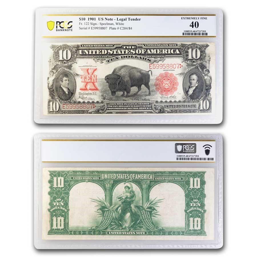 1901 $10 U.S. Note Lewis & Clark/Bison XF-40 PCGS (Fr#122)