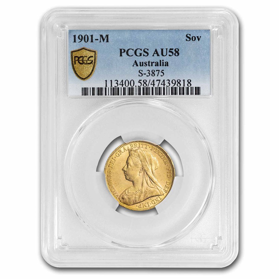 Buy 1901-M Australia Gold Sovereign Veil Head Victoria AU-58 PCGS | APMEX