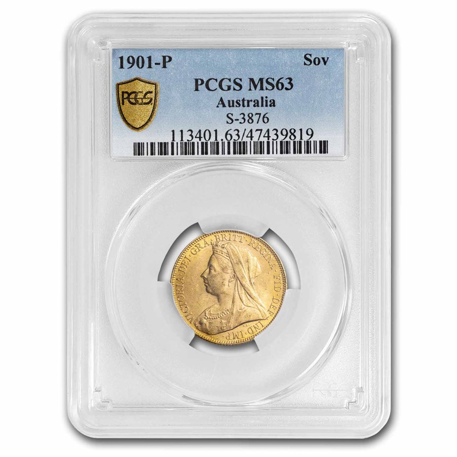 1901-P Australia Gold Sovereign Victoria Veil Head MS-63 PCGS