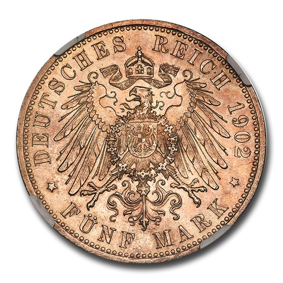 Buy 1902-D Germany Silver 5 Mark Georg II MS-65+ NGC | APMEX