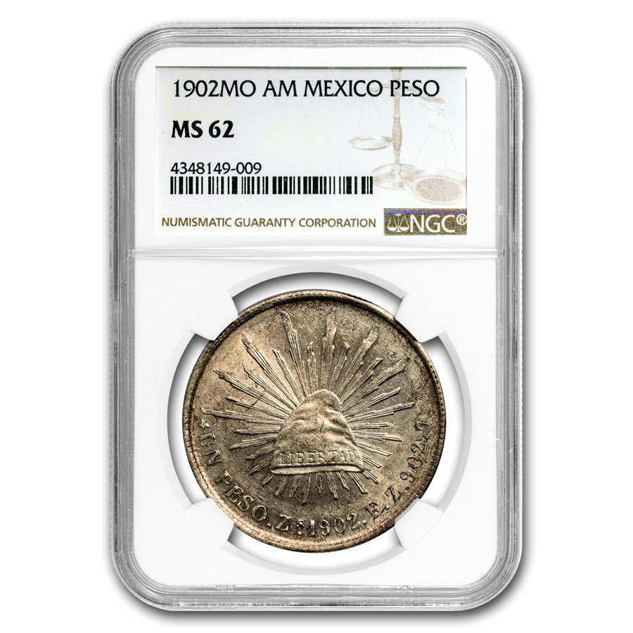 Buy 1902 Mo-AM Mexico Silver 1 Peso Cap & Rays MS-62 NGC | APMEX