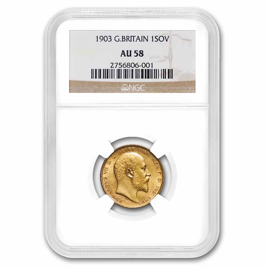 Buy 1903 Great Britain Gold Sovereign Edward VII AU-58 NGC | APMEX