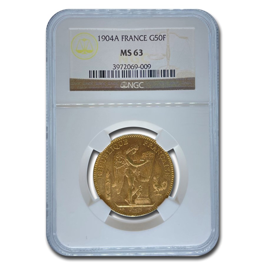 Buy 1904-A France Gold 50 Francs Angel MS-63 NGC | APMEX