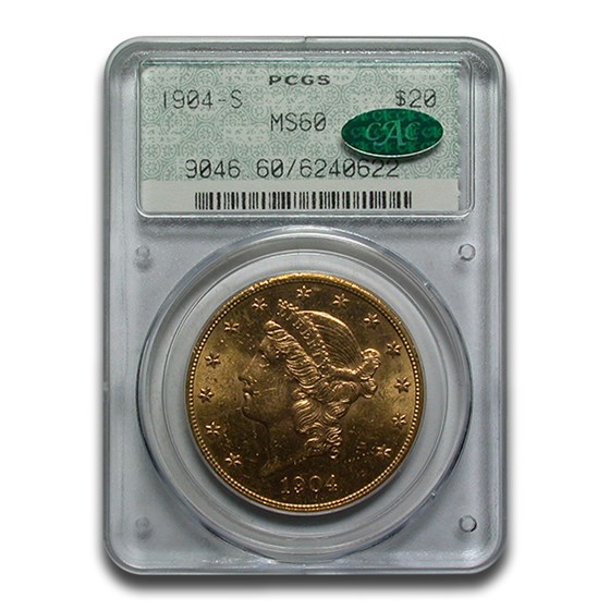 Buy 1904-S $20 Liberty Gold Double Eagle MS-60 PCGS CAC (Doily Label ...
