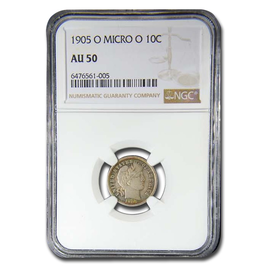 1905-O Barber Dime AU-50 NGC (MIcro O)