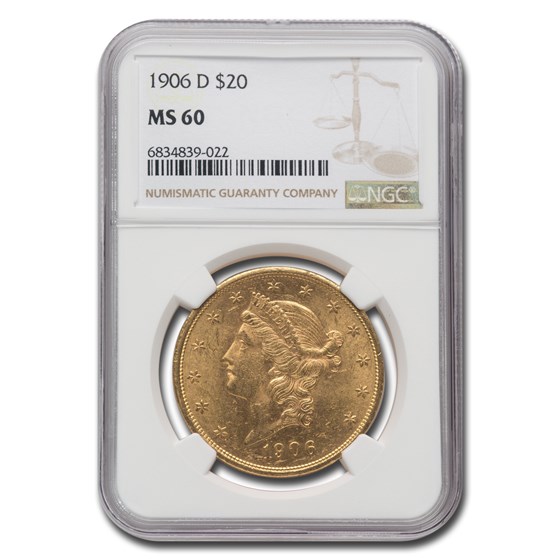 1906-D $20 Liberty Gold Double Eagle MS-60 NGC