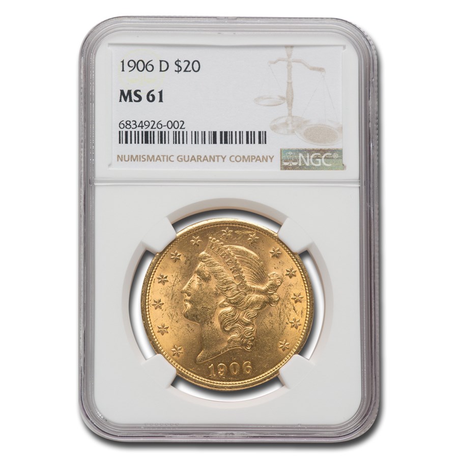 Buy 1906-D $20 Liberty Gold Double Eagle MS-61 NGC | APMEX