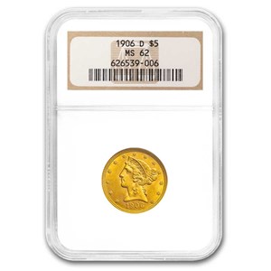 Buy 1906-D $5 Liberty Gold Half Eagle MS-62 NGC | APMEX