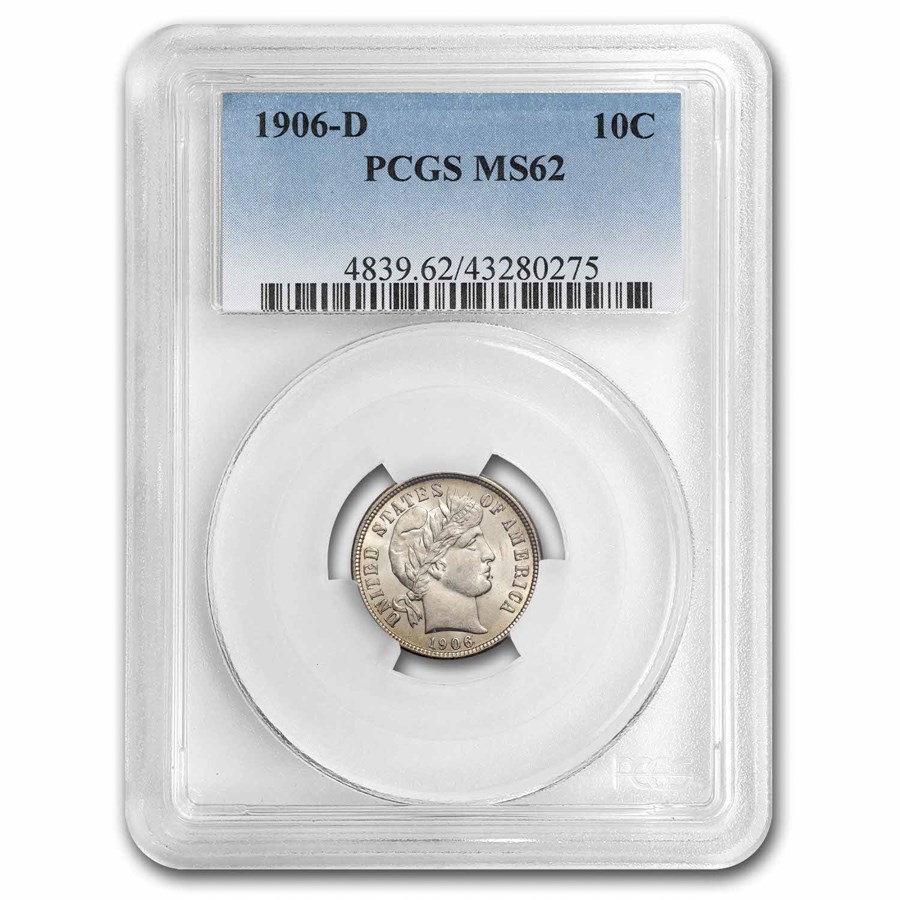 1906-D Barber Dime MS-62 PCGS