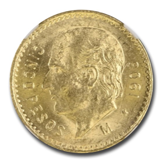 Buy 1906-M Mexico Gold 5 Pesos MS-63+ NGC | APMEX